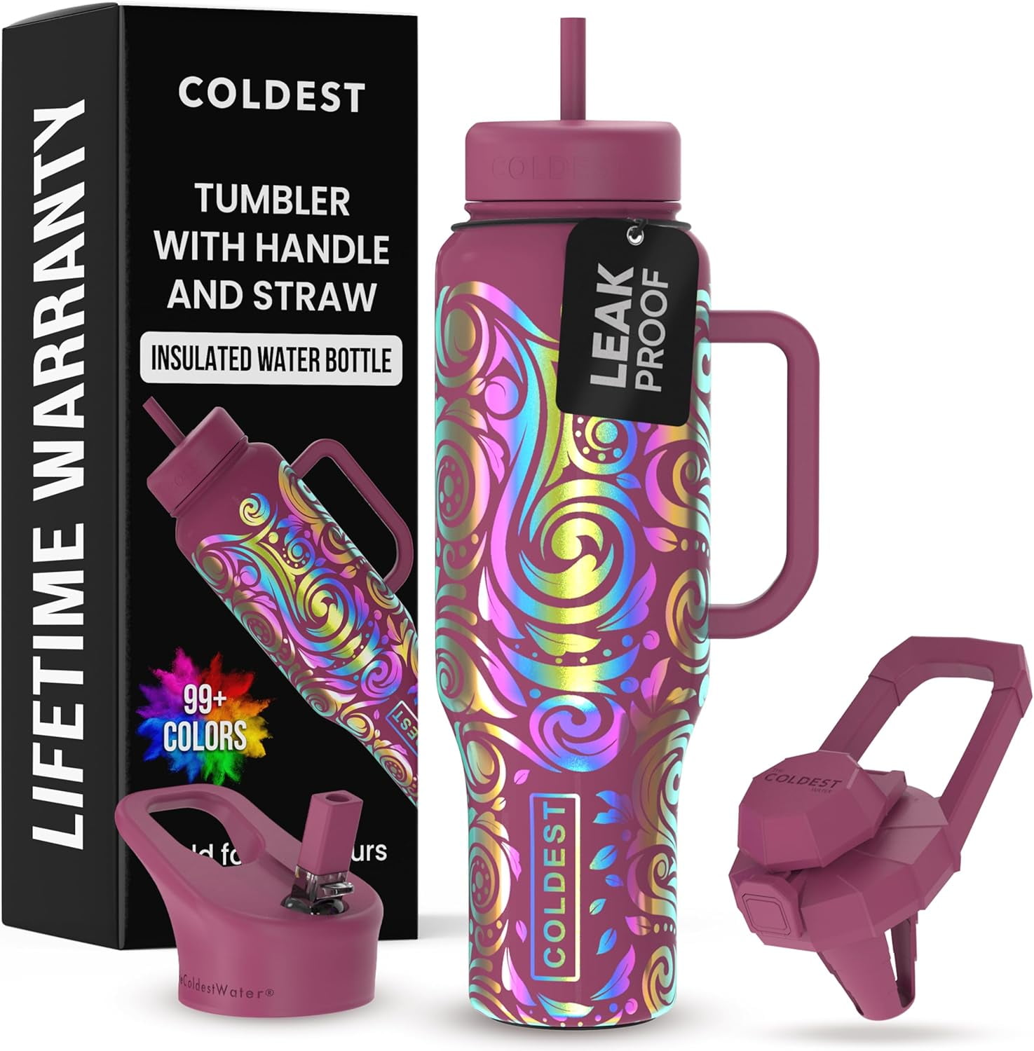 Coldest Tumbler with Handle and Straw Lid, 3 Lids Insulated Shaker Water Bottle Gifts for Women ...