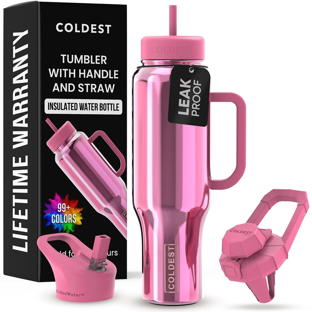 Coldest Tumbler with Handle and Straw Lid, 3 Lids Insulated Shaker ...