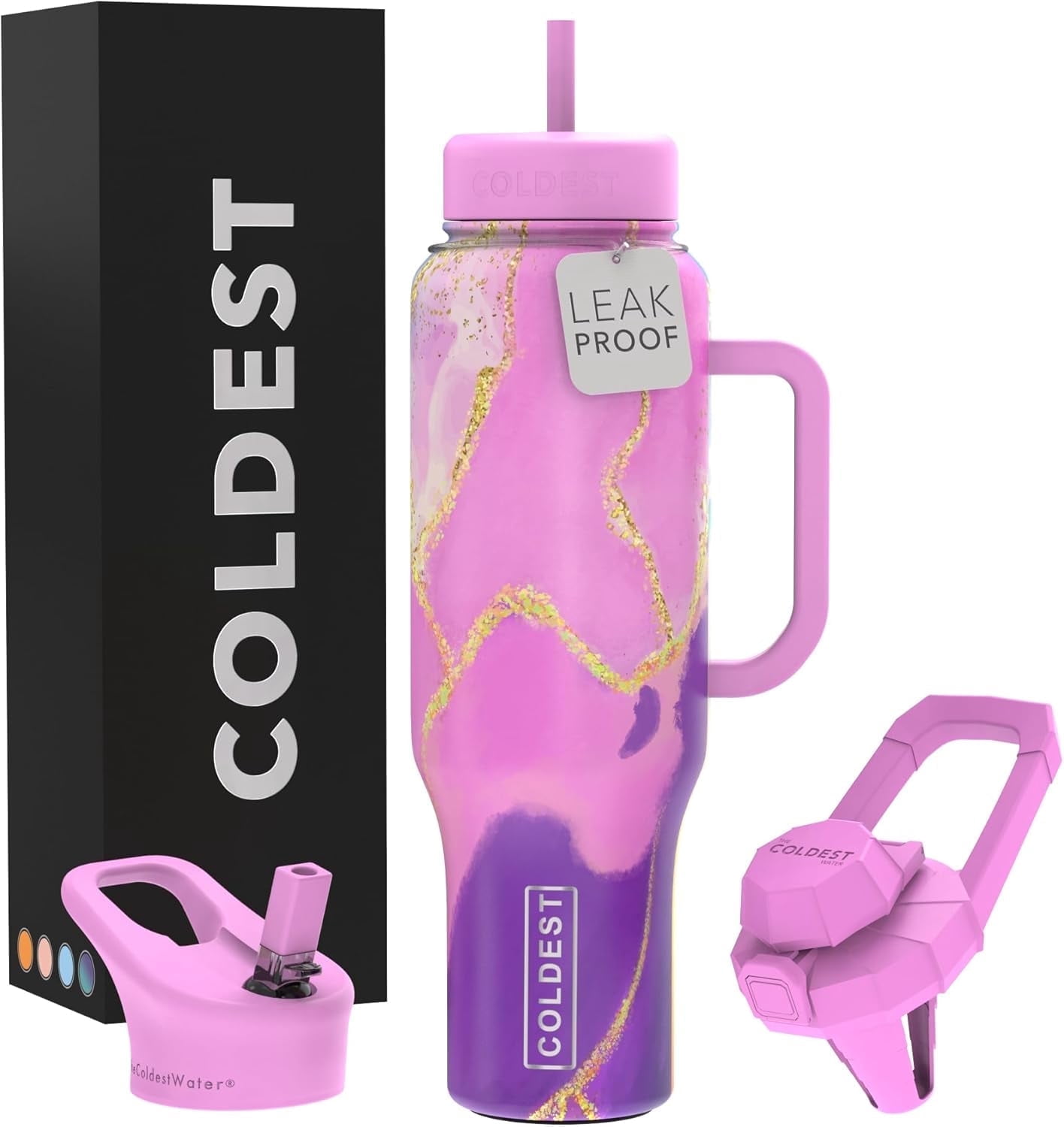 Coldest Tumbler with Handle and Straw Lid, 3 Lids Insulated Shaker ...
