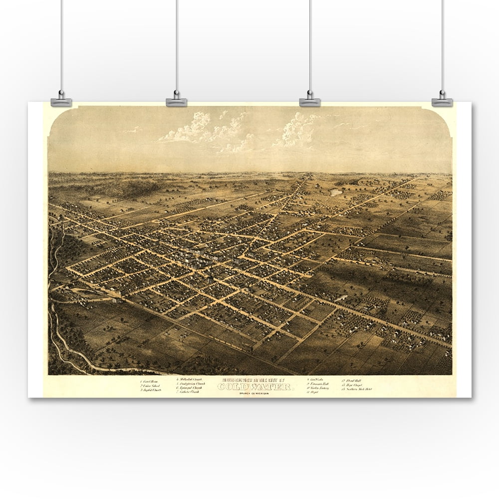Coldwater, Michigan - Panoramic Map (36x54 Giclee Gallery Print, Wall ...