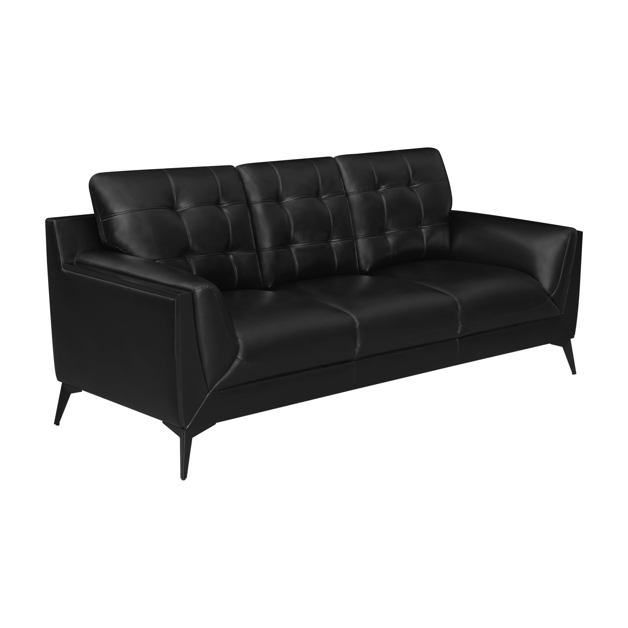 Cole 84 Inch Black Vegan Faux Leather Sofa, Double Track Arms, Couch ...