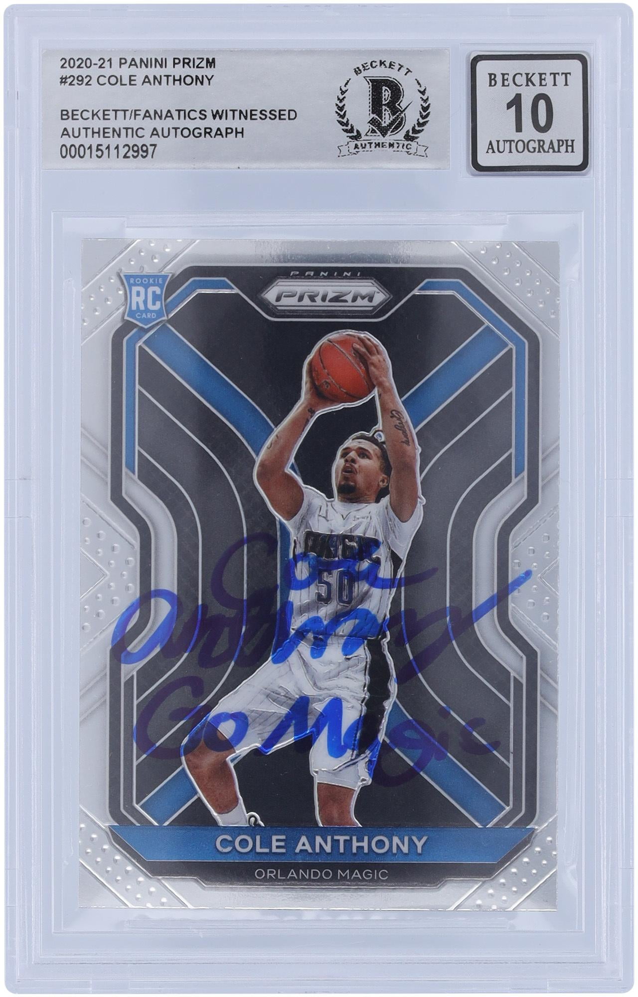 Cole Anthony Orlando Magic Autographed 2020-21 Panini Prizm #292 ...