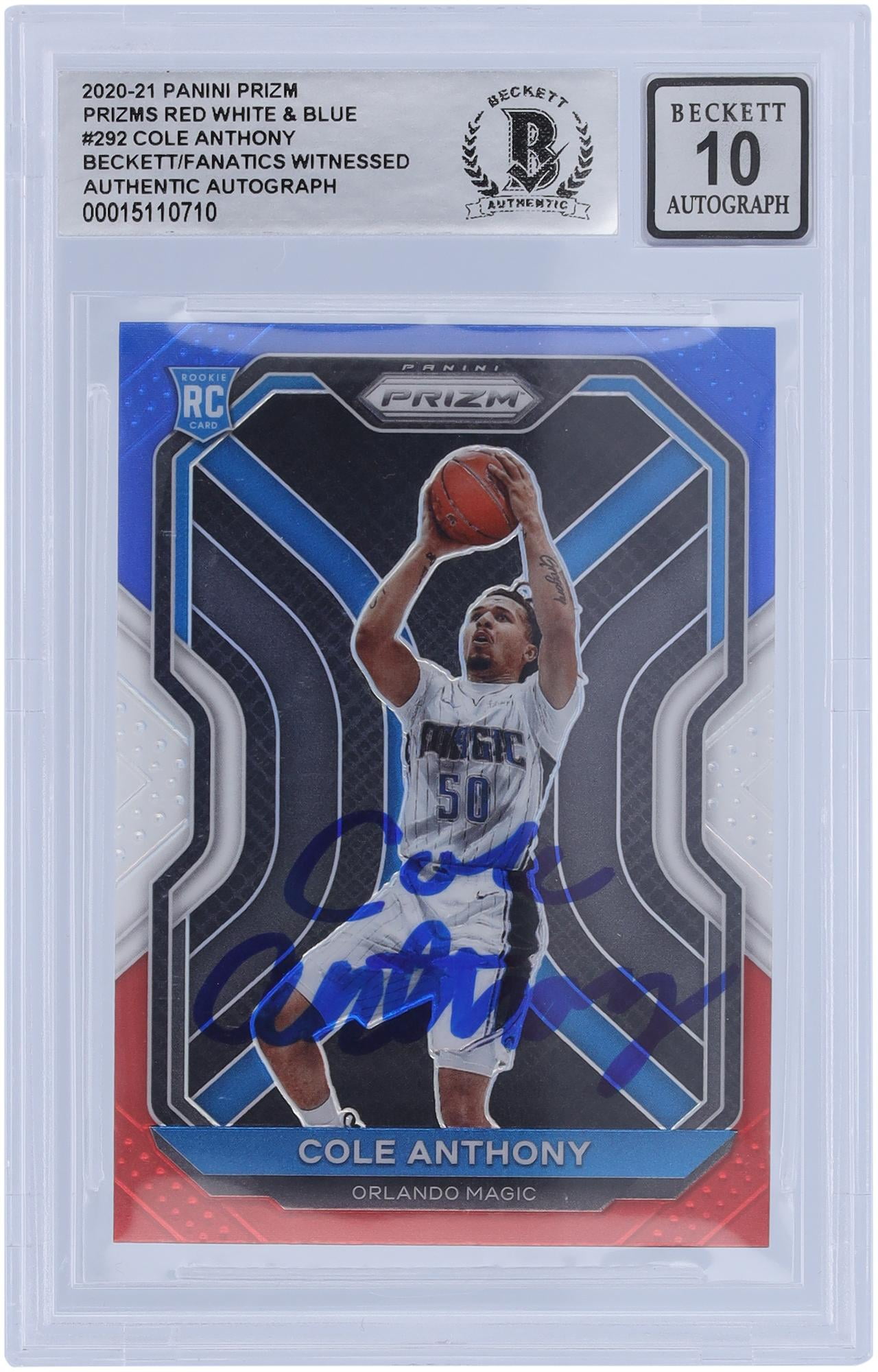 Cole Anthony Orlando Magic Autographed 2020-21 Panini Prizm Red White ...