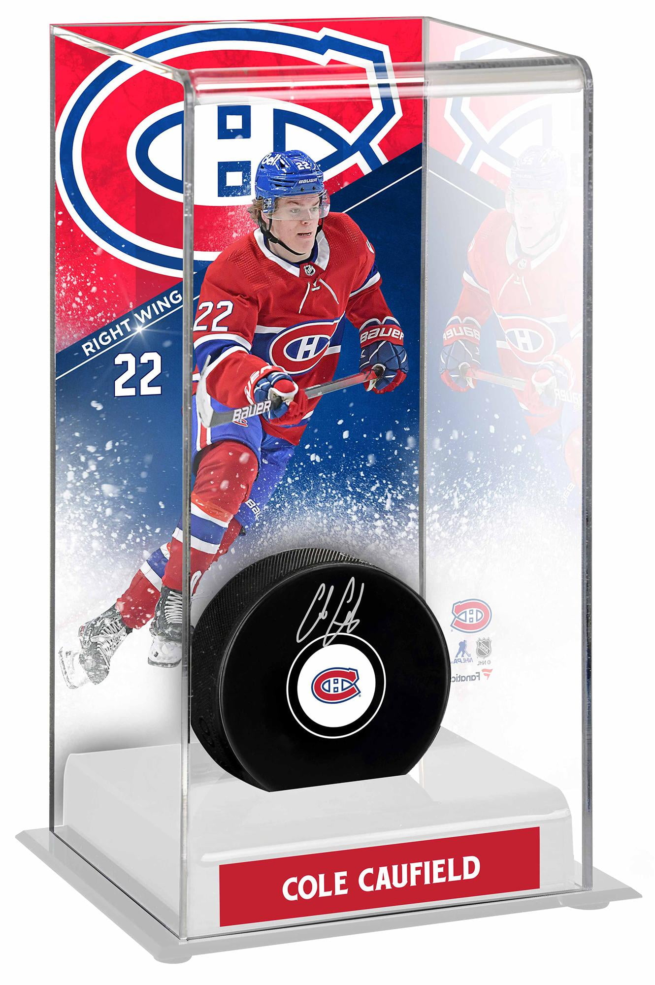 Cole Caufield Montreal Canadiens Autographed Puck with Deluxe Tall ...