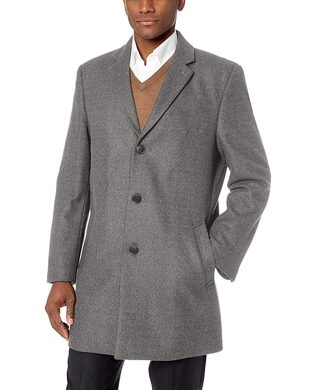 Cole Haan 37" Melton Wool Notched Collar Coat with Welt Body Pockets ...