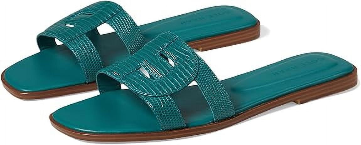 Cole Haan Chrisee Green Jacket Lizard Print Leather Open Toe Flat ...