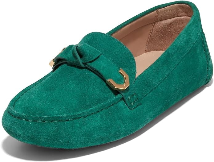 Cole Haan Evelyn Bow Driver Aventurine Suede Slip On Rounded Toe Flats ...