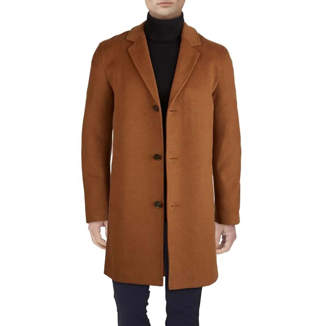 Cole Haan Men's Wool Topper Button Front Coat (Camel, XL) - Walmart.com