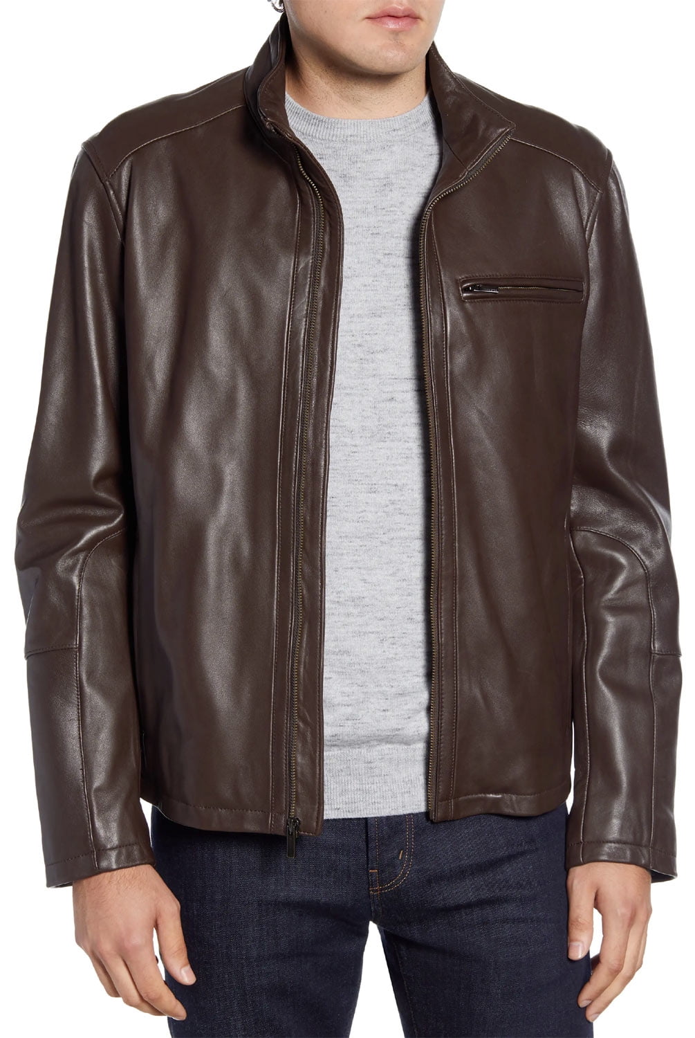Cole Haan Men's Stand Collar Genuine Leather Jacket (Java, L) - Walmart.com