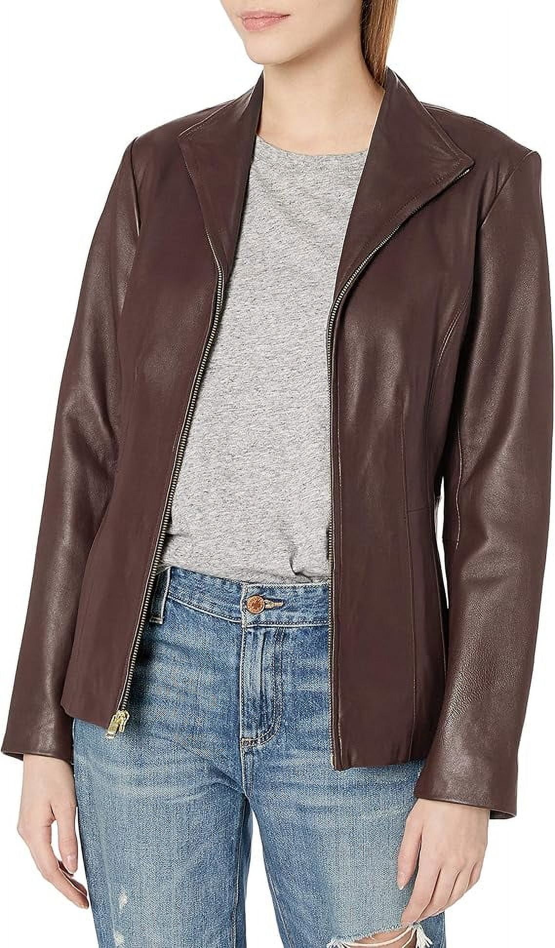 Cole Haan Women's Genuine Leather Jacket with Wing Collar (Chianti, M, Drycleanonly) - Walmart.com