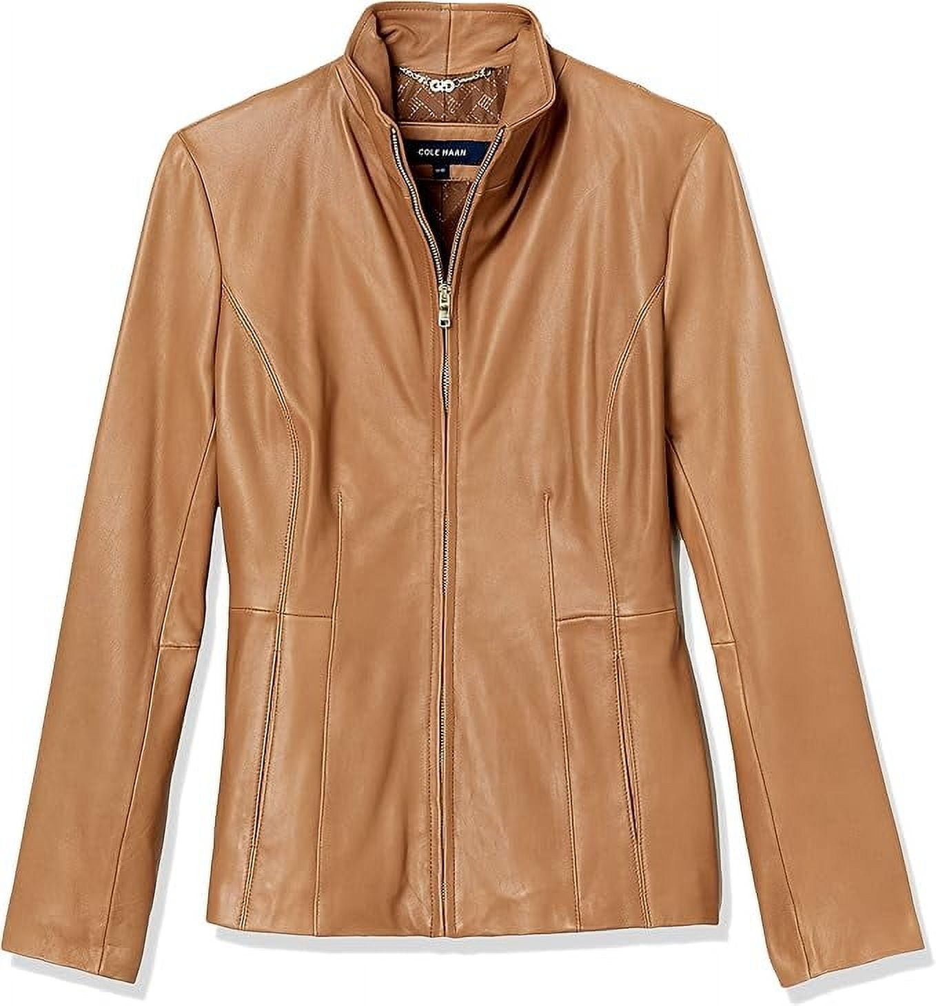Cole Haan Women's Genuine Leather Jacket with Wing Collar (Cognac, S, Drycleanonly) - Walmart.com