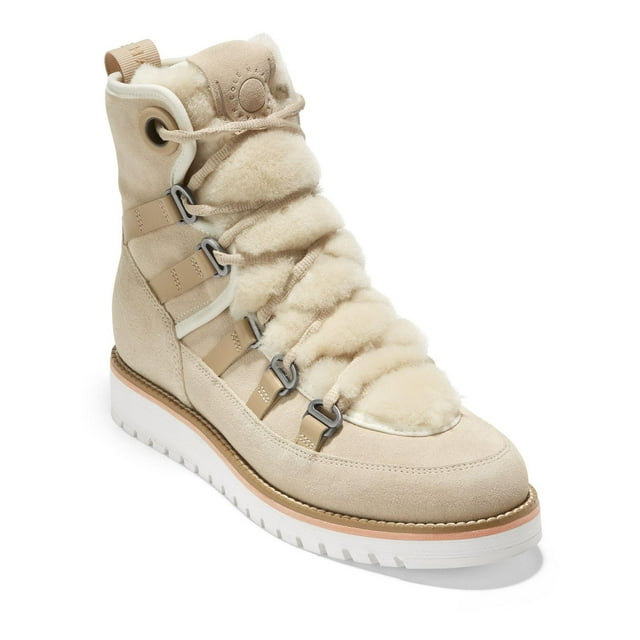 Cole Haan Womens ZG Luxe WR Hiker Suede Shearling Combat & Lace-up ...
