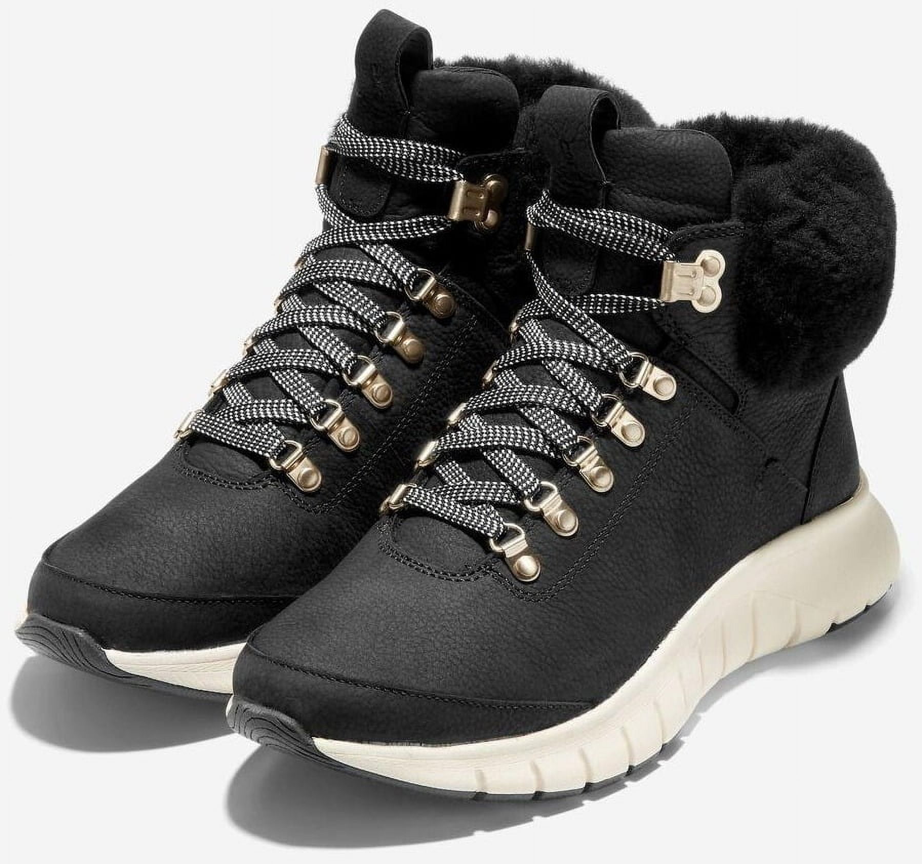 Cole Haan Zerogrand Field Hiker Black/Shearling/Waterproof Lace Up Ankle Boots (Black/Shearling ...