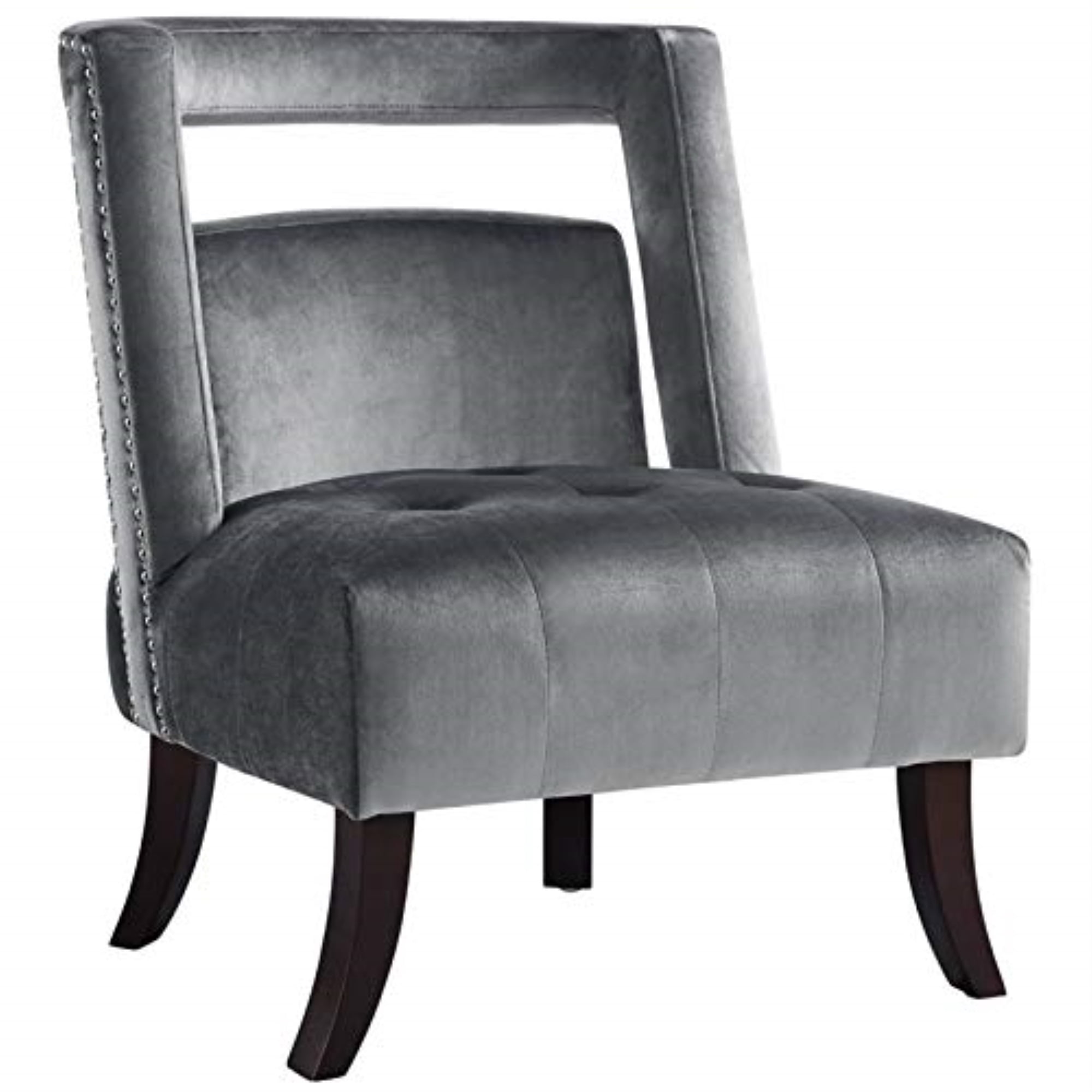 Cole Open Back Velvet Tufted Armless Slipper Accent Chair Nailhead Trim ...