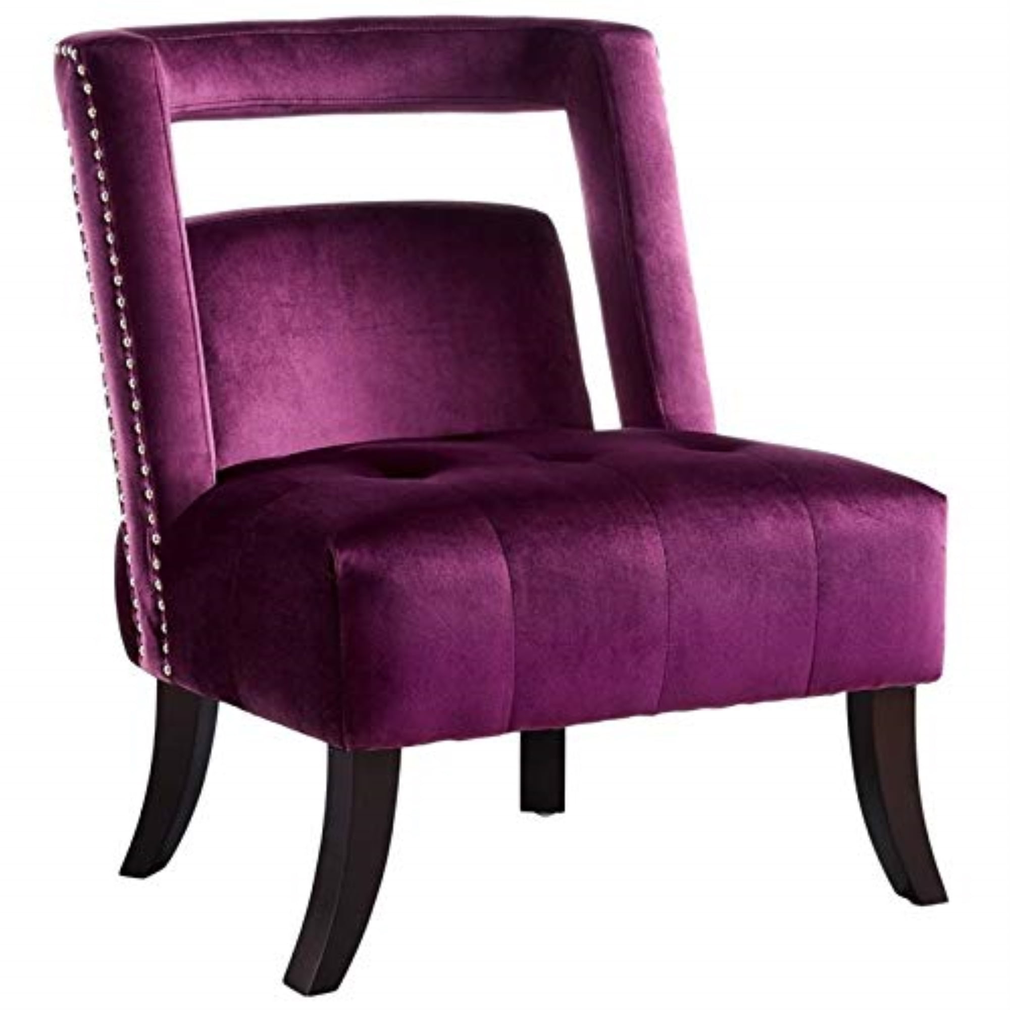 Cole Open Back Velvet Tufted Armless Slipper Accent Chair Nailhead Trim ...