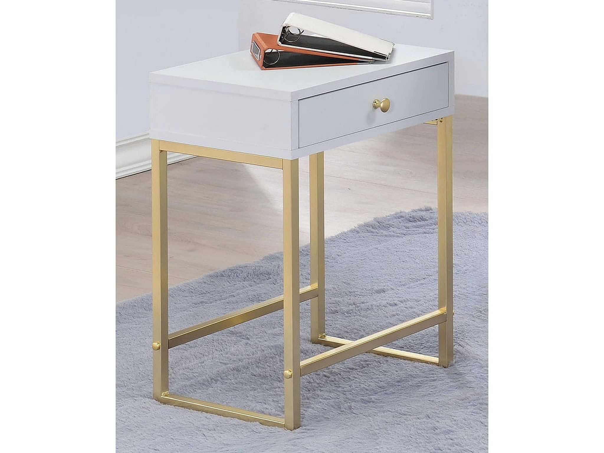 Coleen White & Brass Side Table with Drawer - Modern Accent Table for ...