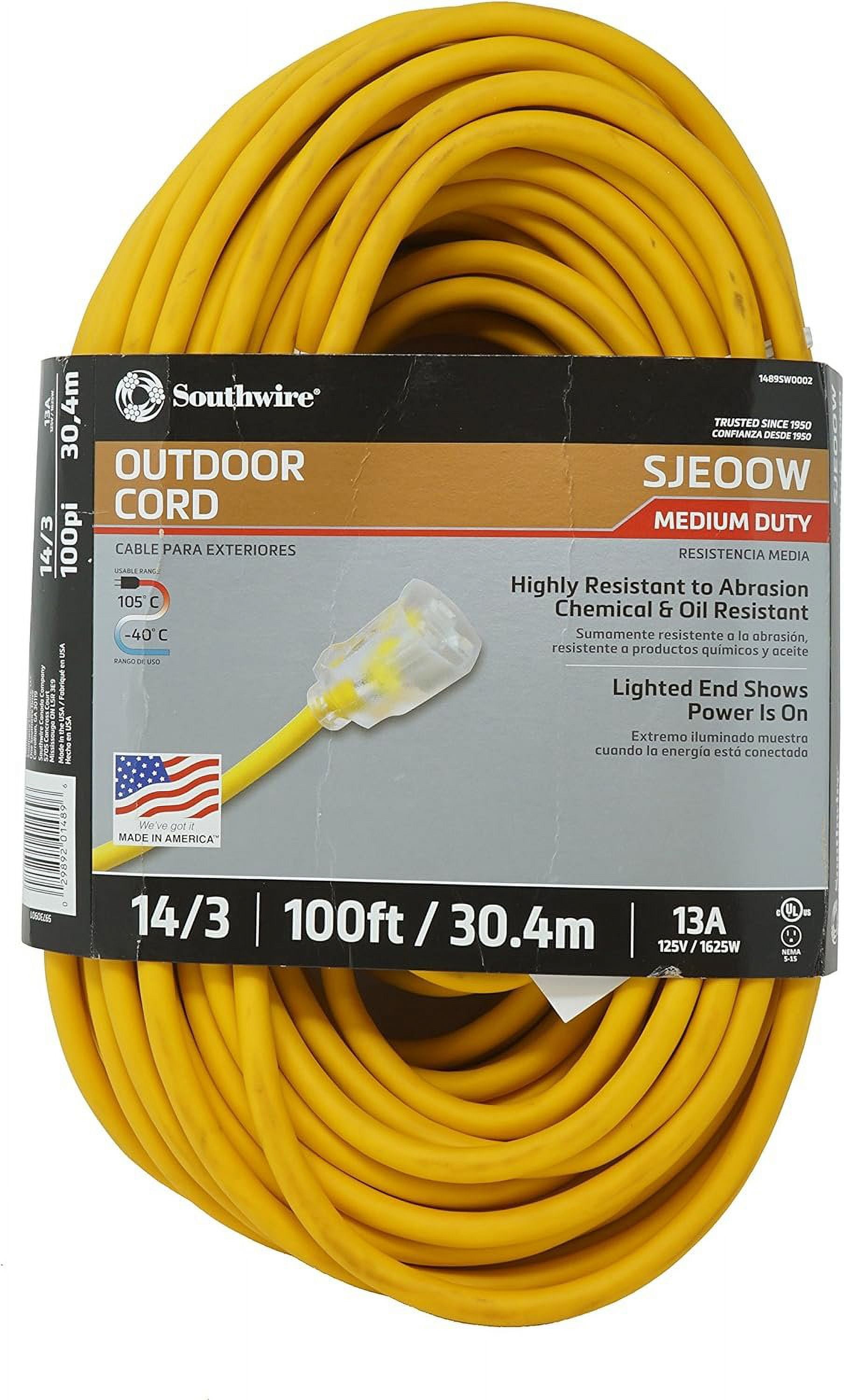 Coleman Cable 01489 14/3 Insulated Outdoor Extension Cord with Lighted ...