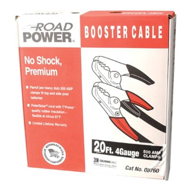 Coleman Cable 172-08860 20' 2 Ga. 500 Amp Blackbooster Cables W- H ...