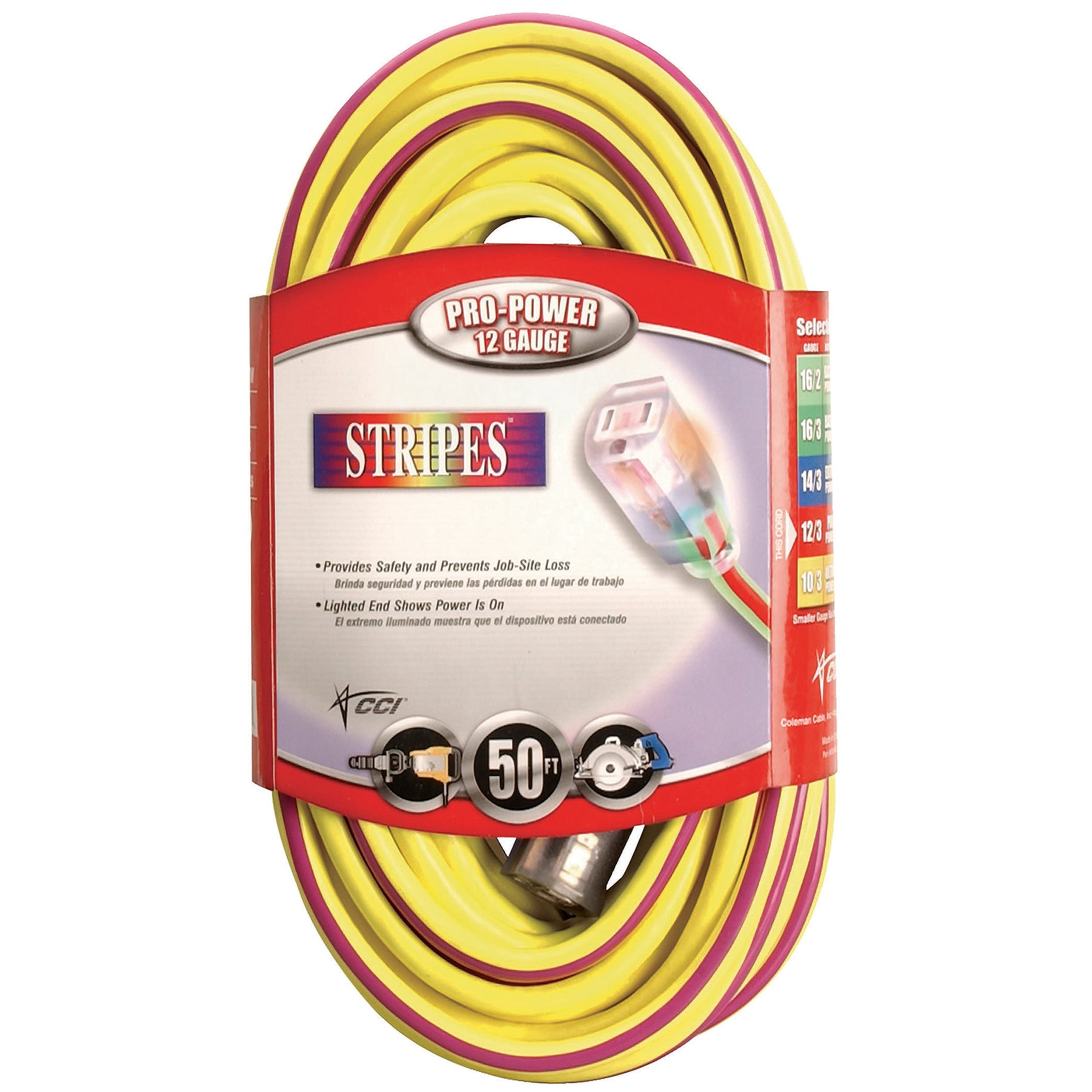 Coleman Cable 2548SW0022 50' Yellow & Purple 12/3 Outdoor Extension ...