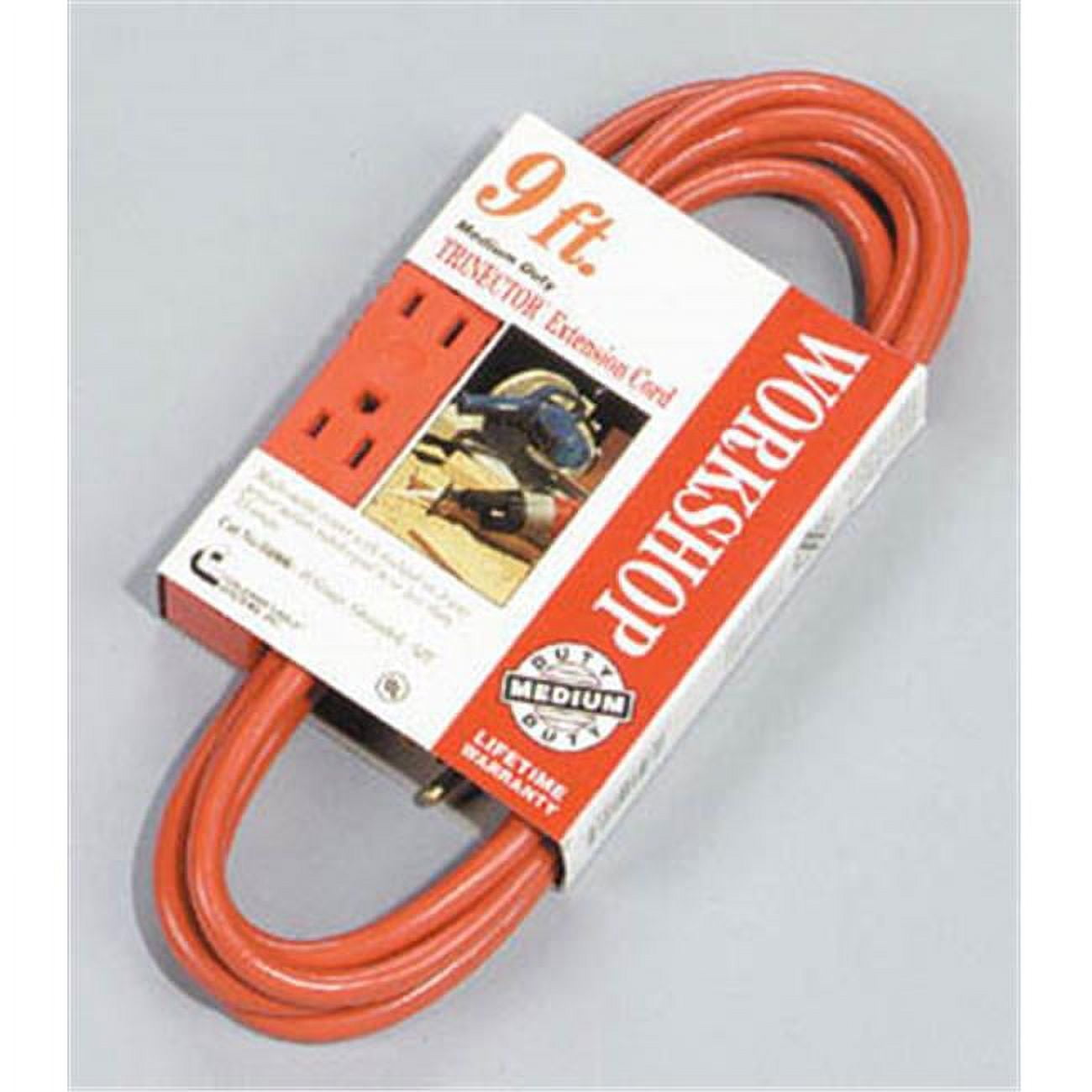 Coleman Cable 9ft. 5.3 Orange Trinector Three-Way Power Extension Cord ...