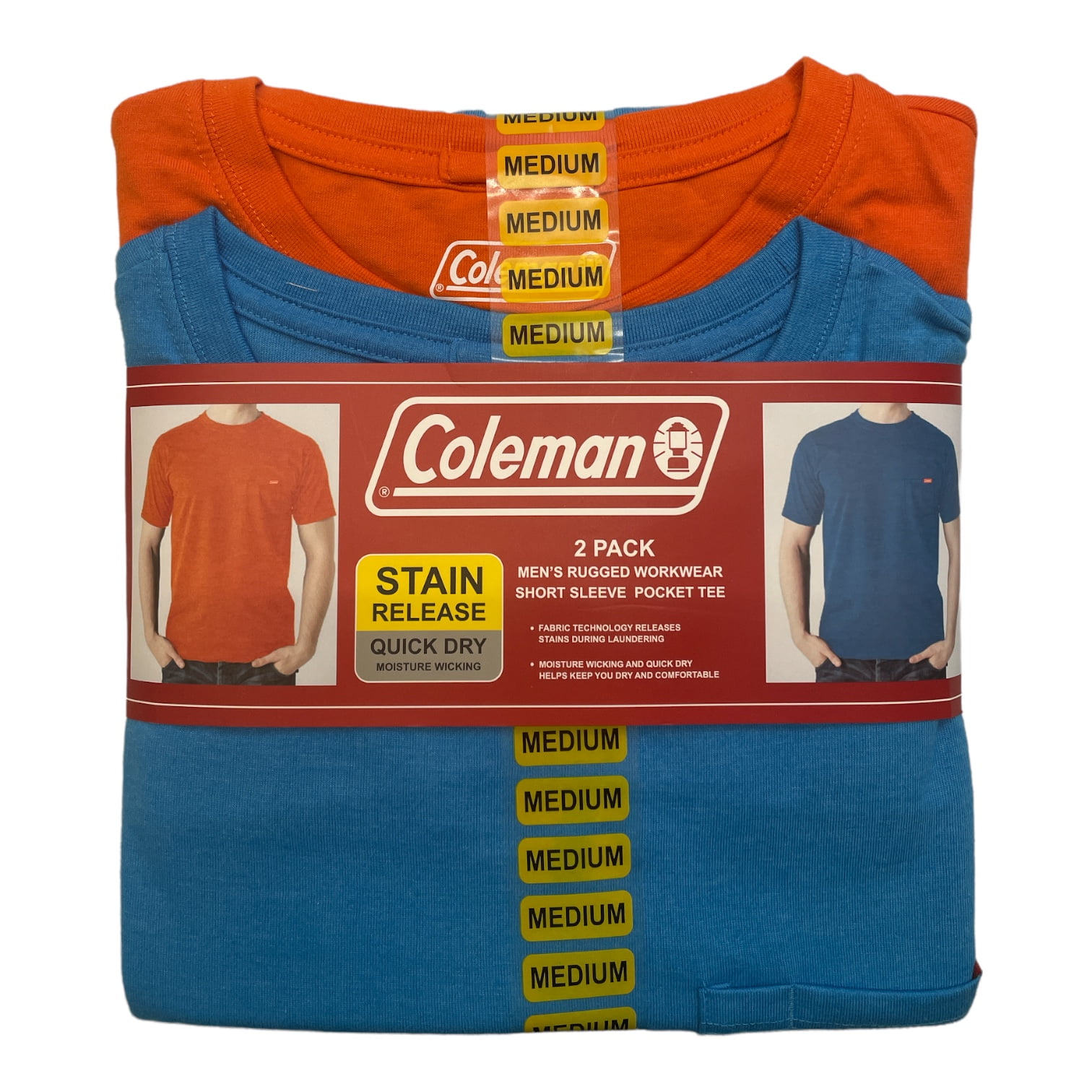 Coleman Men's Rugged Workwear Short Sleeve Pocket Tee, 2 Pack (Blue ...