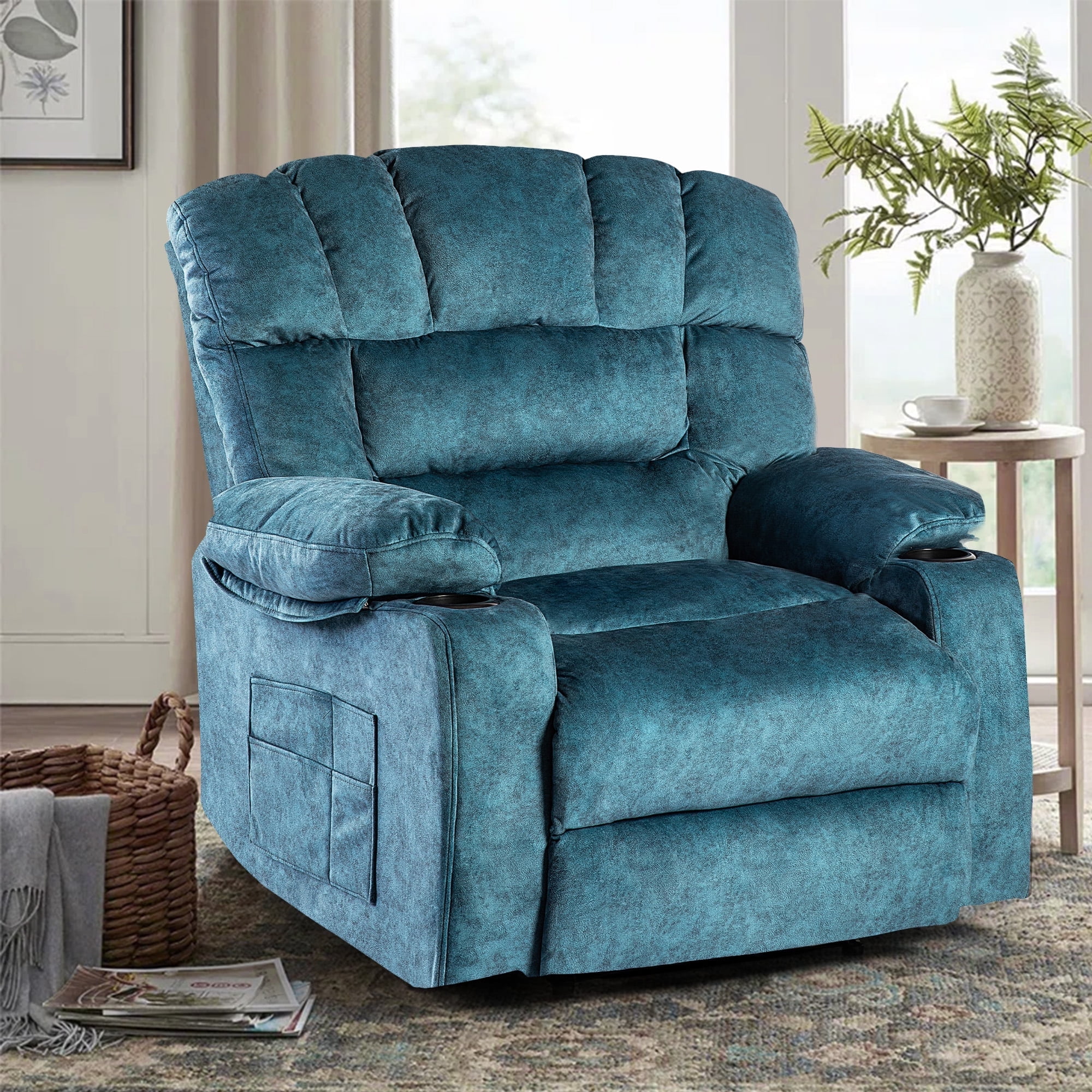 "Colerline 40.9"" Wide Velvet Upholstered Manual Recliner Chair with ...