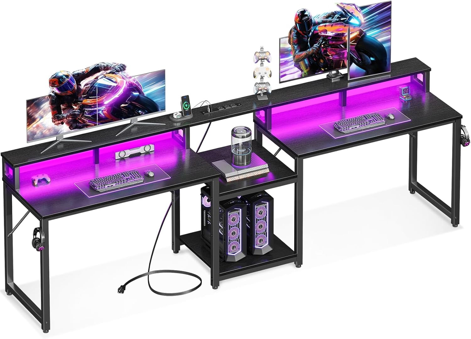 Coleshome 98 Inch 2 Person Gaming Desk with Storage Shelves- Long ...