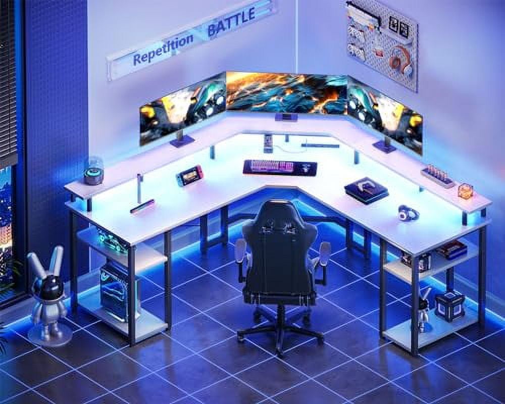 Coleshome L Shaped Gaming Desk with LED Lights & Power Outlets ...