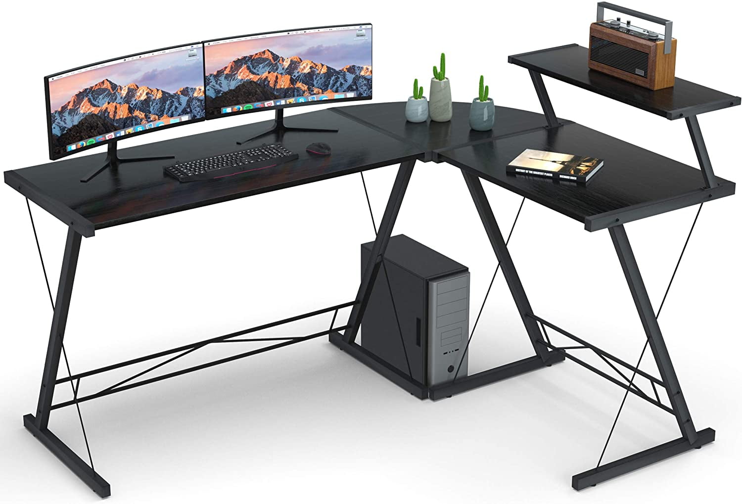 Coleshome Reversible L Shaped Desk 60.8" Home Office Desk with Round ...