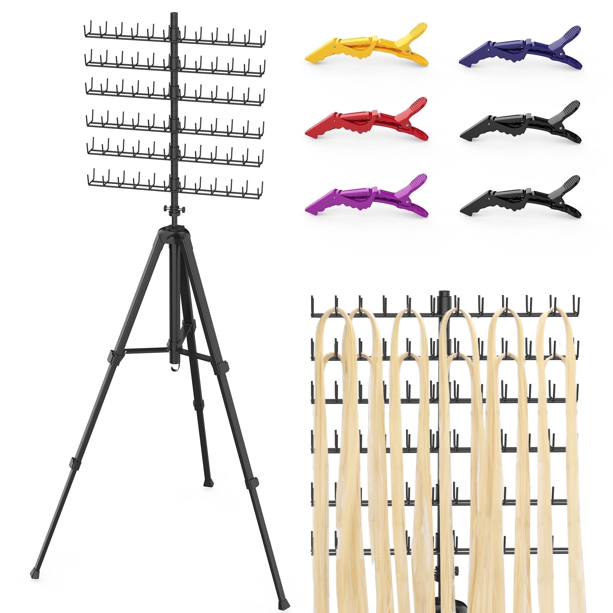 Colesno Metal Braiding Hair Rack Standing– 144 Pegs Hair Extension ...