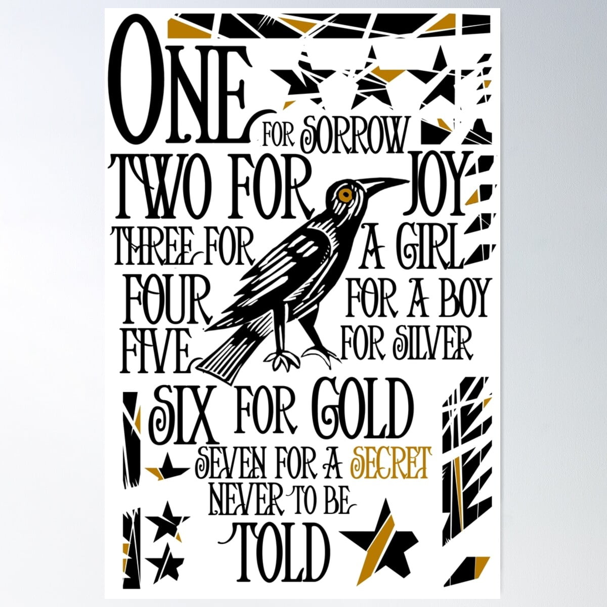 One For Sorrow, Two Forjoy: Nursery Rhyme Poster Wall Art, Modern Wall ...