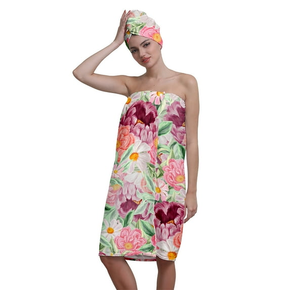 Colevkie 2 Pcs Women Bath Wrap Set,Bath Skirt Hair Drying Cap,Quick ...