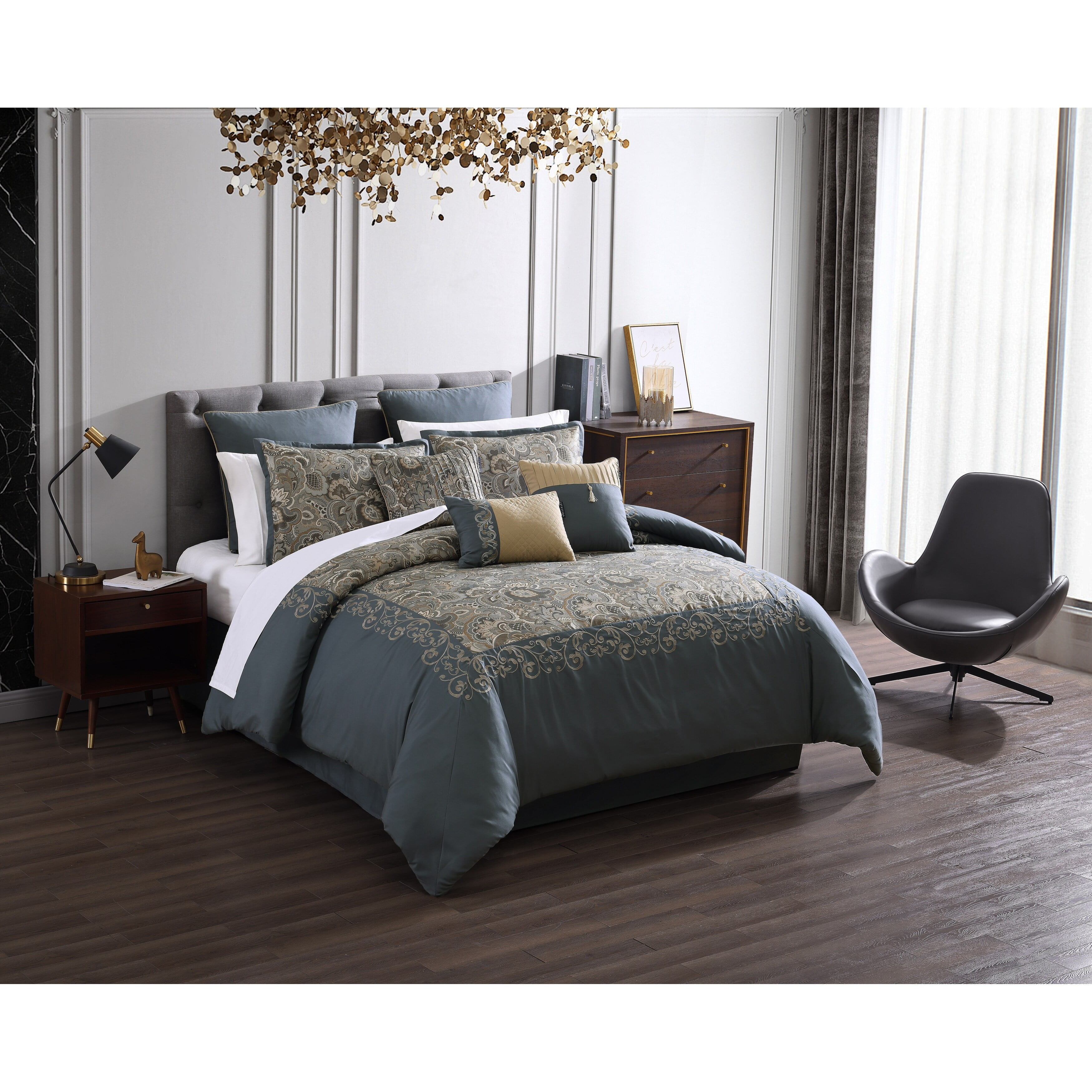 Coley 9 pc Queen Comforter Set Blue Riverbrook Home Coley 10 Piece ...