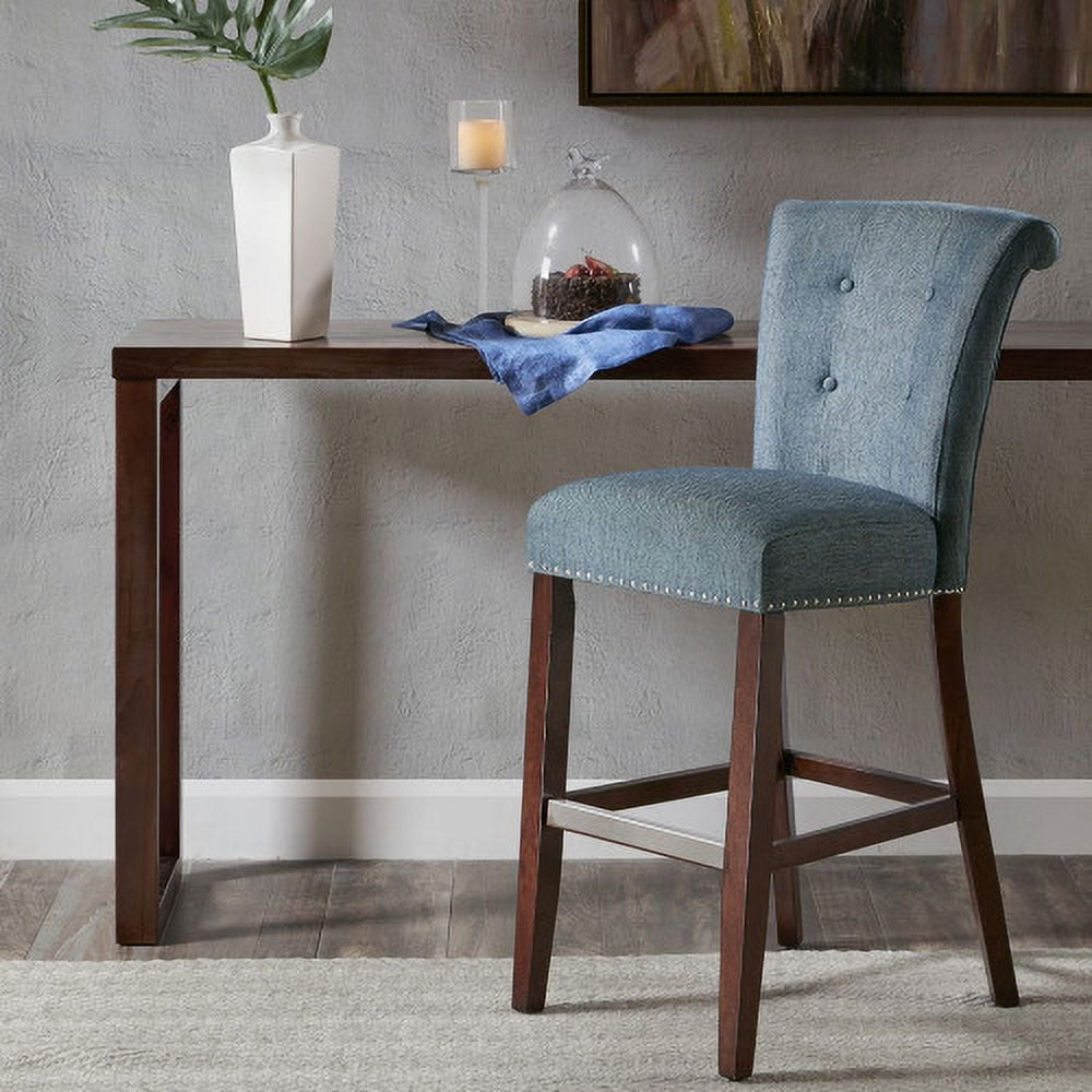 Colfax Bar Stools - Solid Wood, Textured Fabric Kitchen Stool -Blue ...