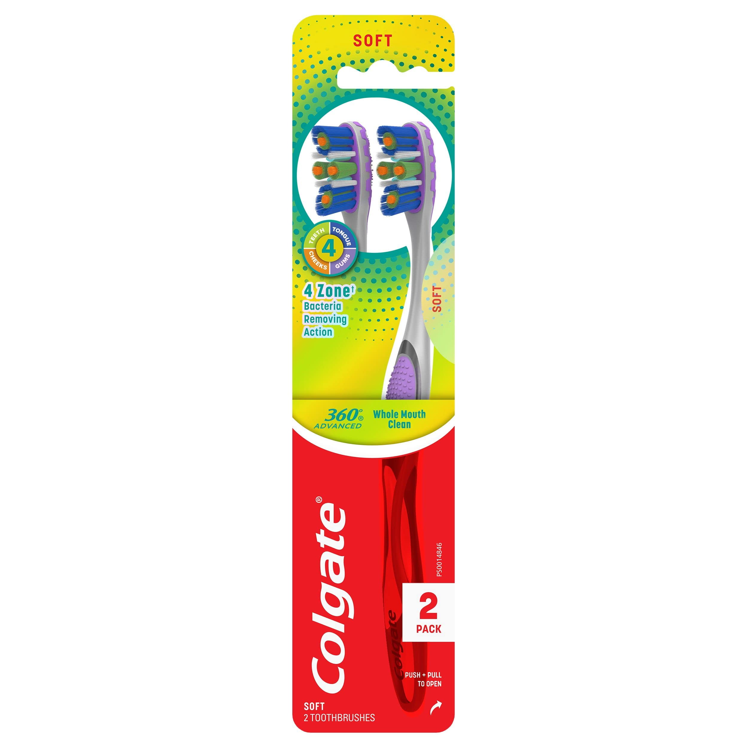 Colgate 360 Advanced 4 Zone Toothbrush Value Pack, Soft, 0.08 Pound ...