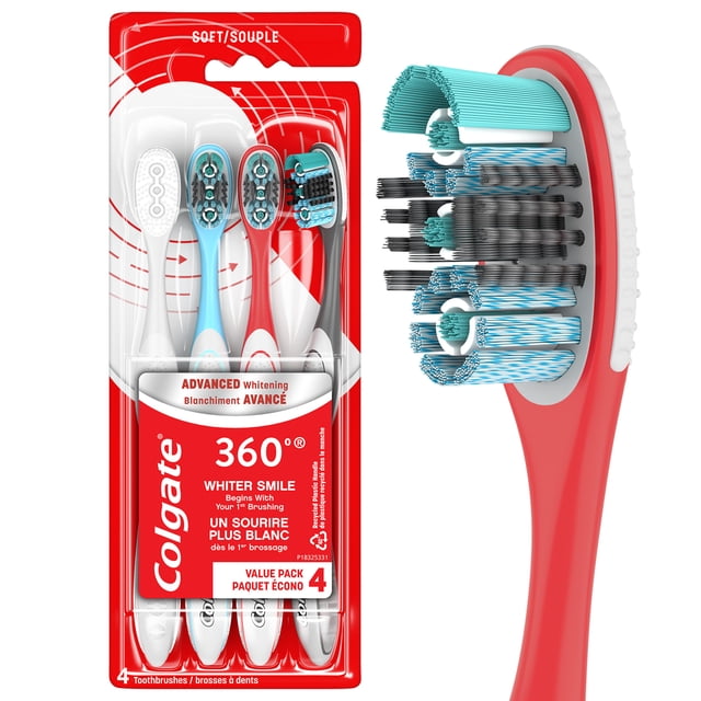 Colgate 360 Advanced Optic White Adult Manual Toothbrush, Soft, 4 Pack ...