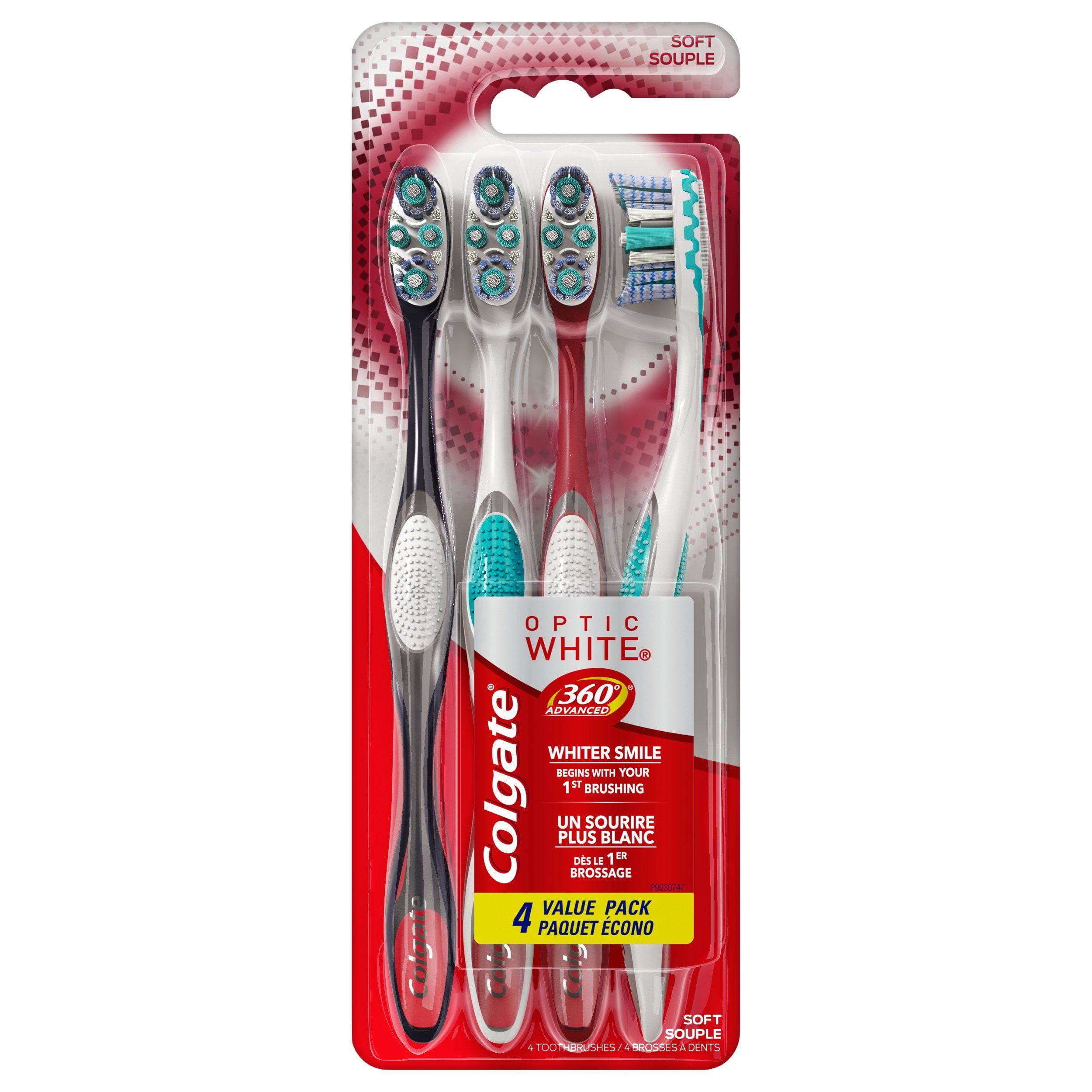 Colgate 360 Advanced Optic White Soft Souple Toothbrush - 4 ct (Pack of ...