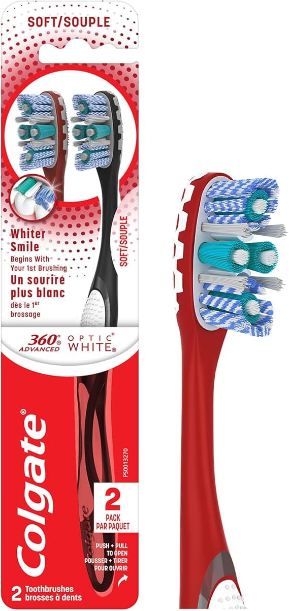 Colgate 360 Advanced Optic White Toothbrush, Soft, 2 Count - Walmart.com