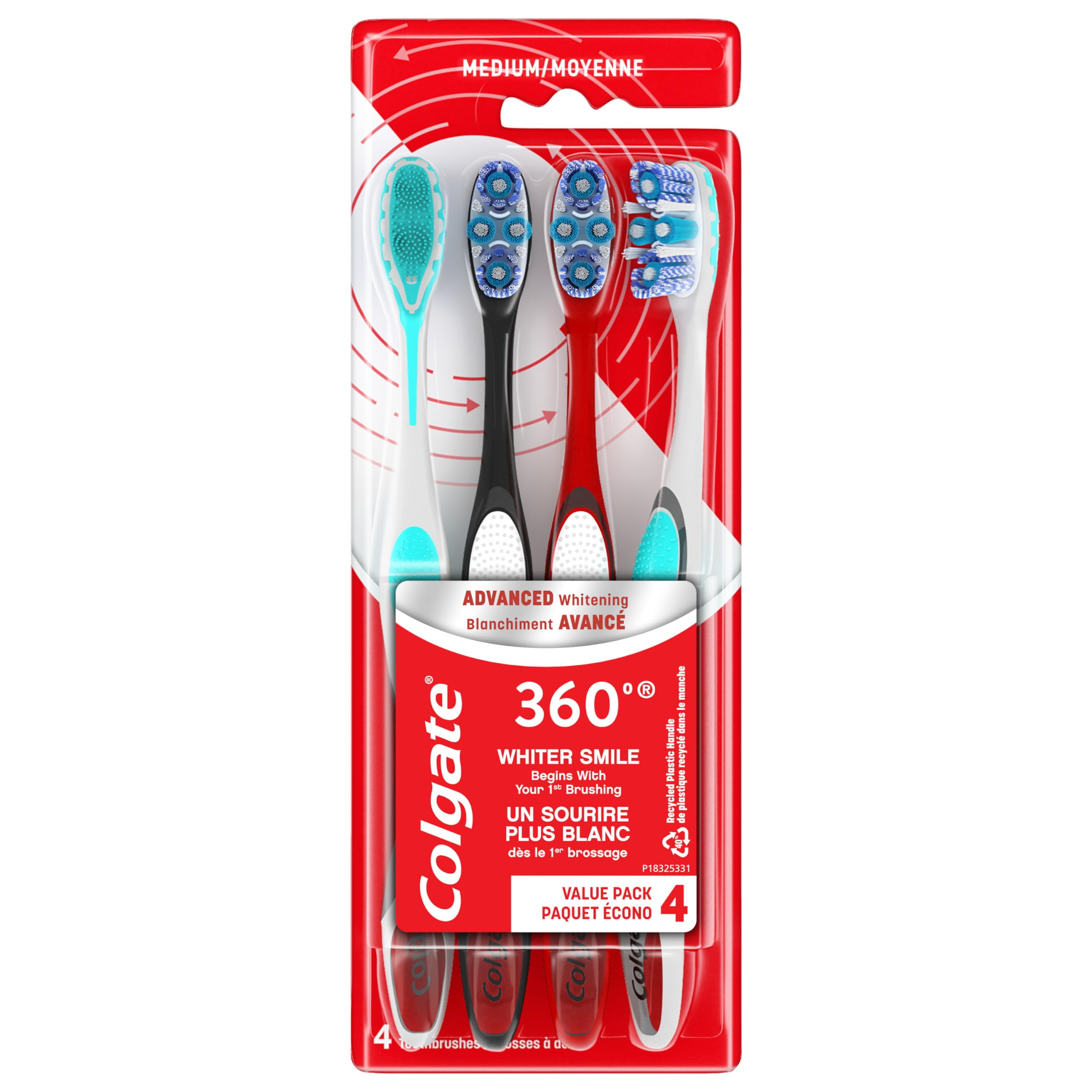Colgate 360 Advanced Whitening TSF6 Medium Toothbrush Pack, 4 Adult ...