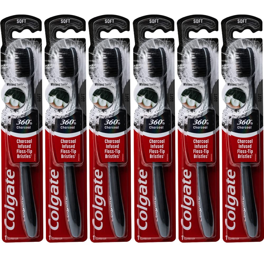 Colgate 360 Charcoal Infused TSF6 Toothbrush, Floss-Tip Bristles, Soft ...