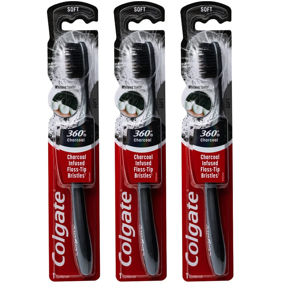 Colgate 360 Charcoal Toothbrush, Soft Floss-Tip Bristles, Gum Health ...