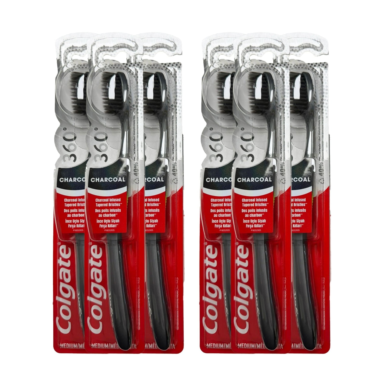 Colgate 360 Charcoal Infused Toothbrush Medium - (6 Pack) - Walmart.com