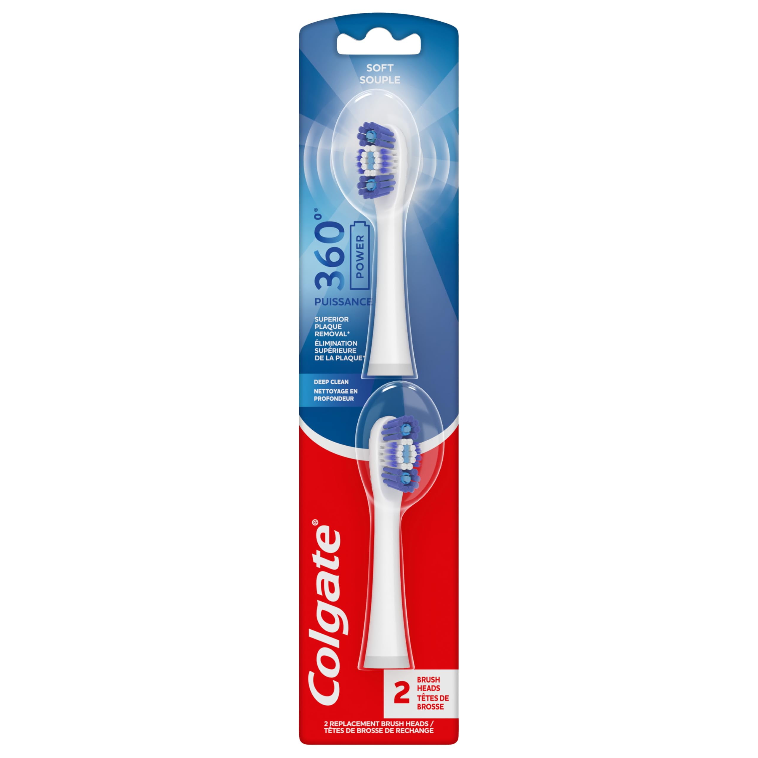 Colgate 360 Deep Clean Battery Powered Toothbrush Replacement Heads, Soft, 2 Pack - Walmart.com