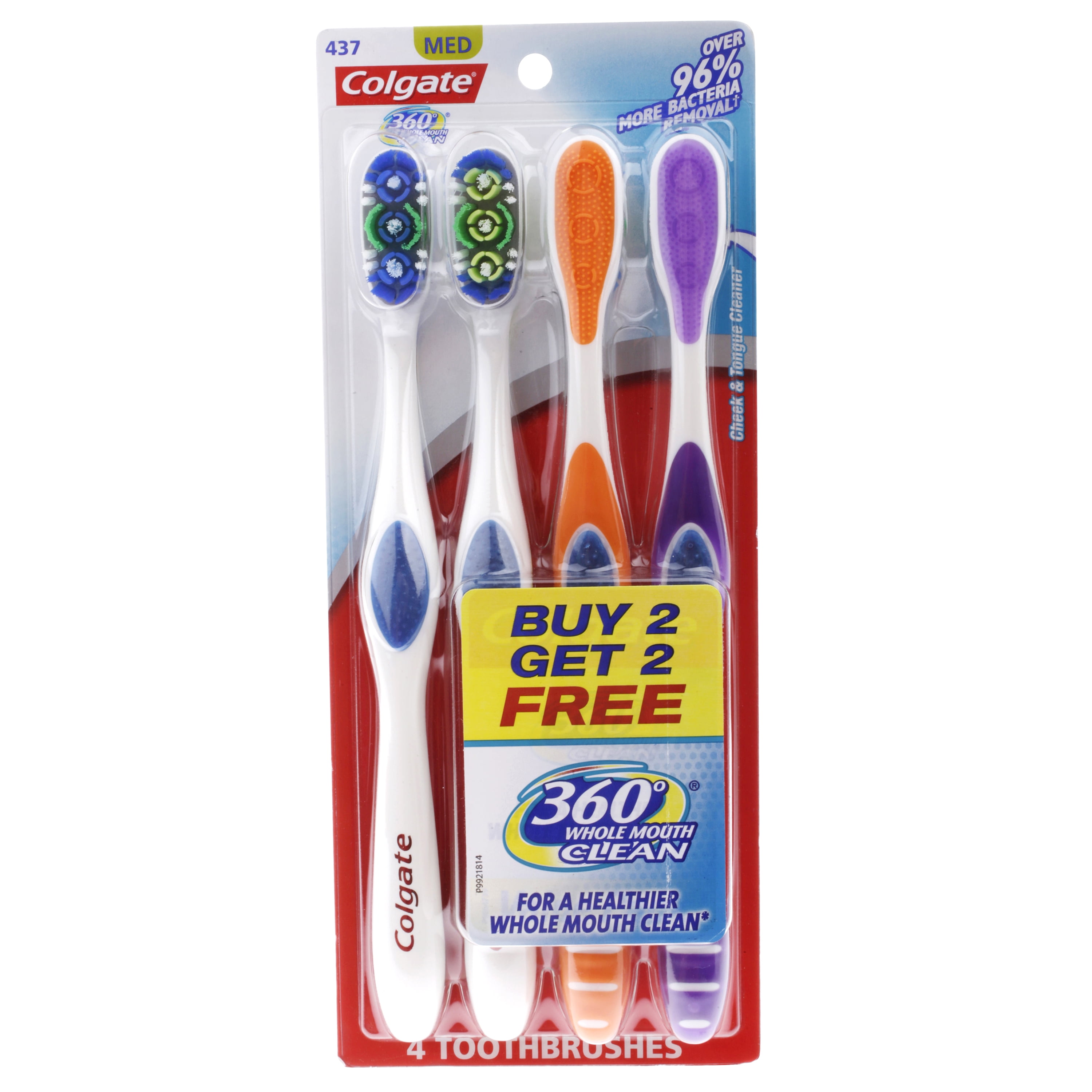 Colgate 360 Degree Whole Mouth Clean Medium Bristle Toothbrush, 4 pack ...