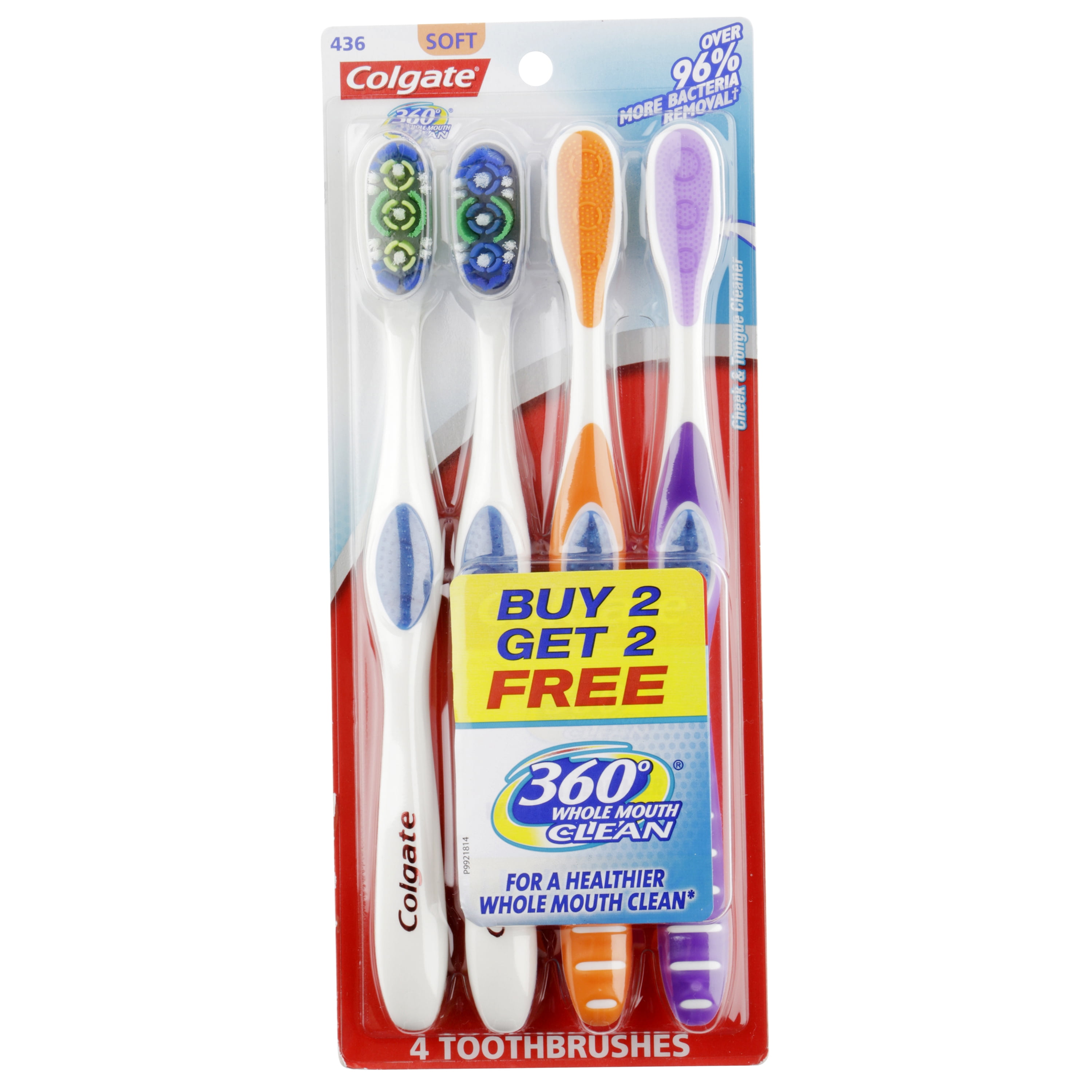 Colgate 360 Degree Whole Mouth Clean Soft Bristle Toothbrush, 4 Pack ...