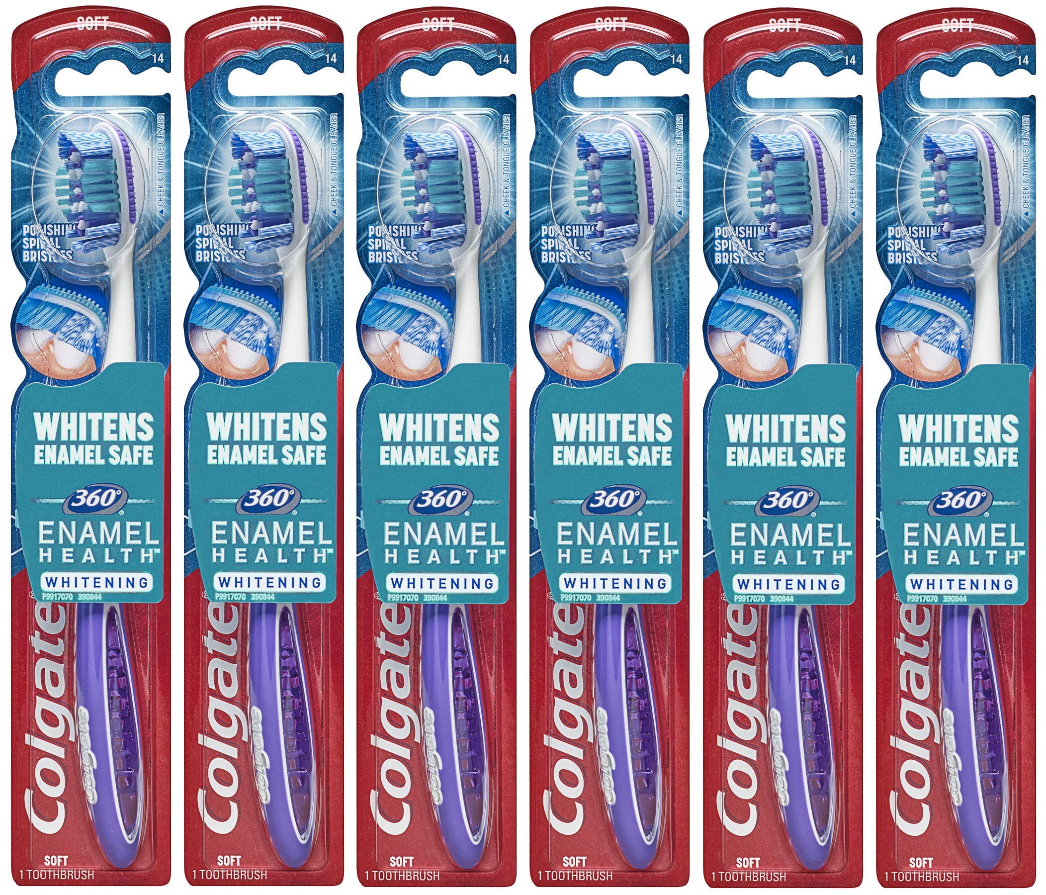 Colgate 360° Enamel Health Whitening Toothbrush, Soft (6 Pack ...