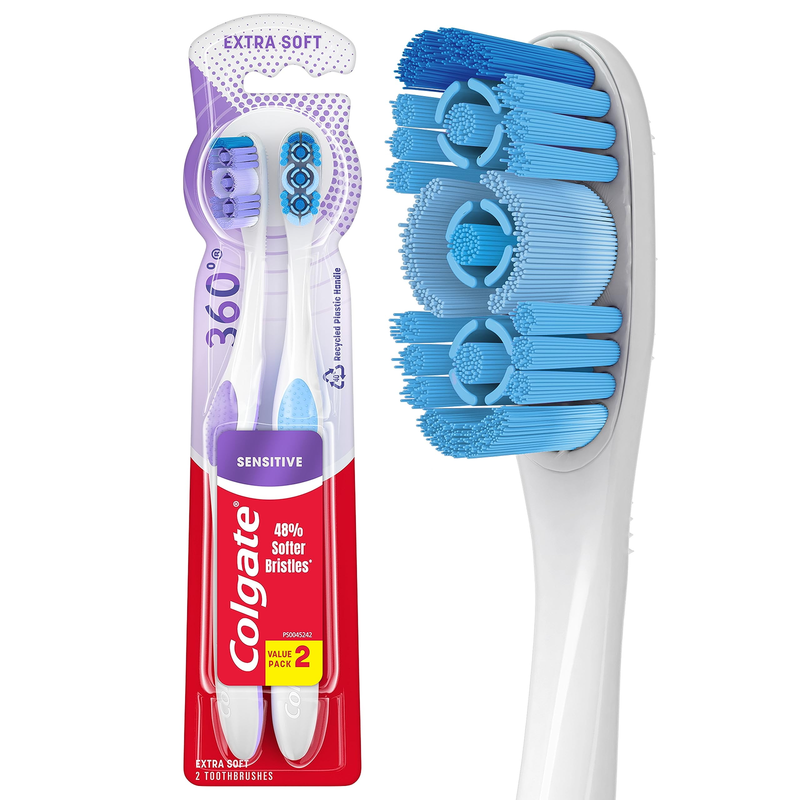 Colgate 360 Extra Soft Toothbrush, Tongue and Cheek Cleaner, 2 Pack for Sensitive Teeth ...