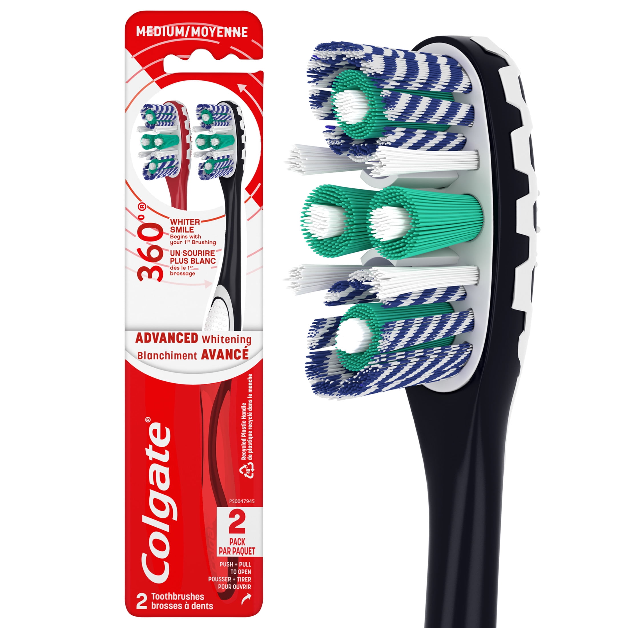 Colgate 360 Optic White Advanced Adult Medium Toothbrush, Whitening ...