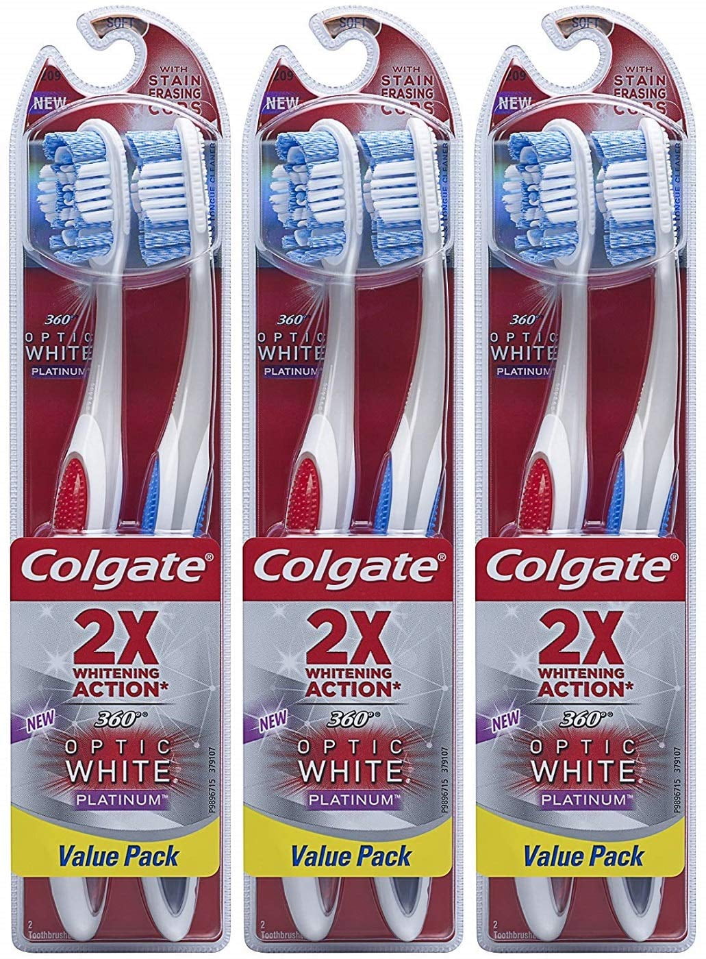 Colgate 360 Optic White Platinum Toothbrush, Soft, 2 Count (Pack Of 3 ...
