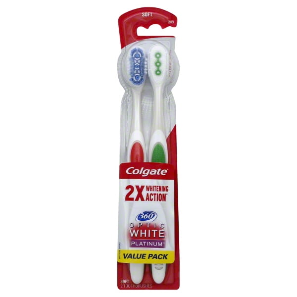 Colgate 360 Optic White Platinum Whitening Toothbrush, Soft - 2 Count ...